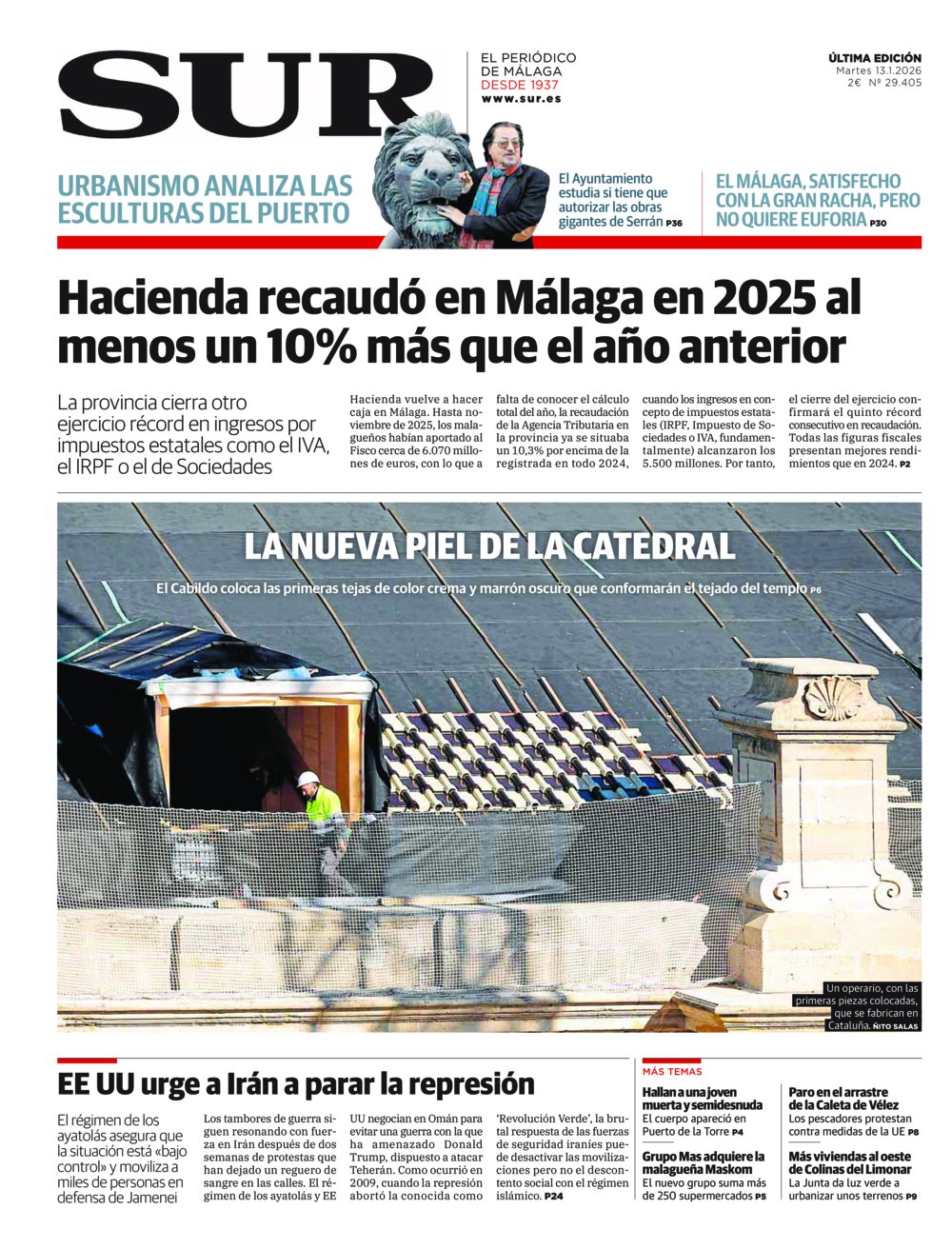 Las portadas de Diario SUR | Diario Sur |13 de Enero de 2026
